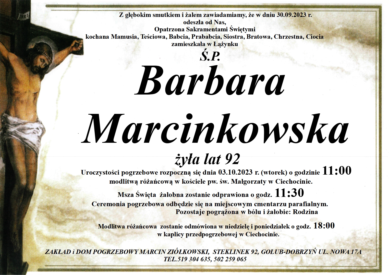 BARBARA MARCINKOWSKA - Pogrzeby Ziółkowski